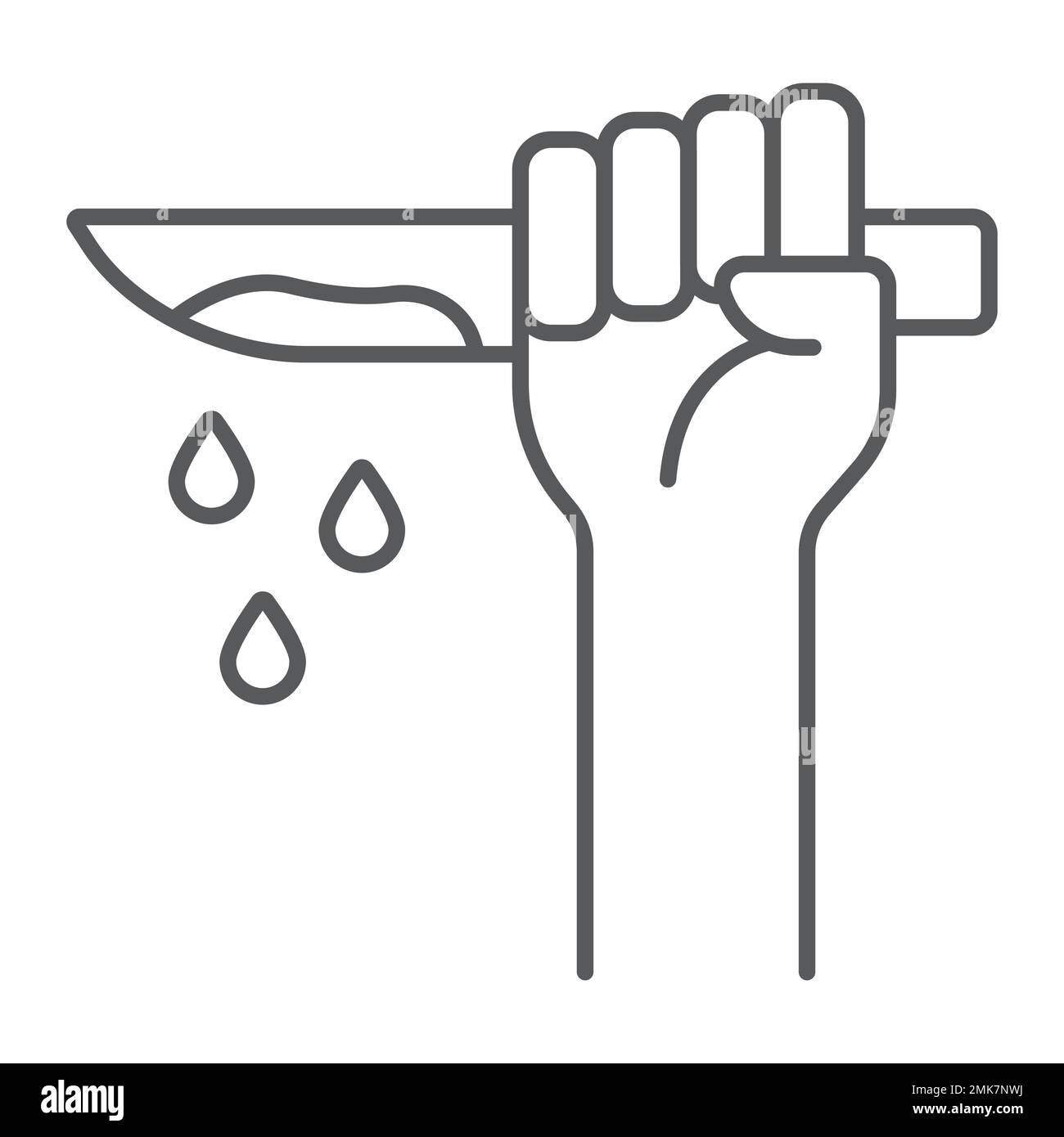 Murder thin line icon, crime and attack, hand and knife sign, vector ...
