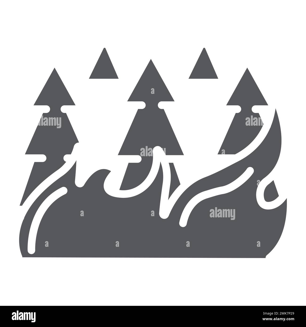 Forest on fire glyph icon, burn and disaster, burning trees sign ...