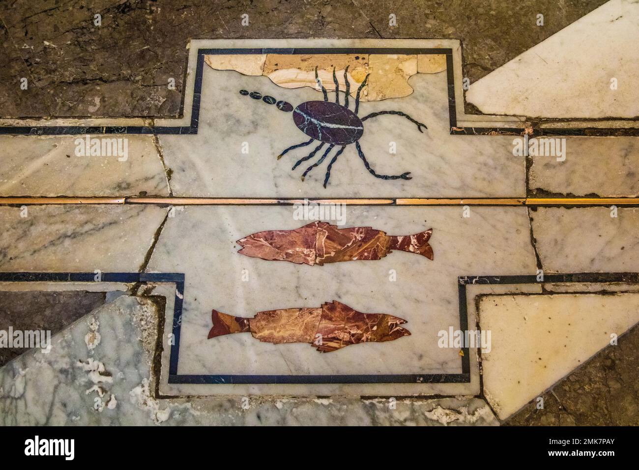 Meridian line with 12 zodiac constellations to read the position of the ...