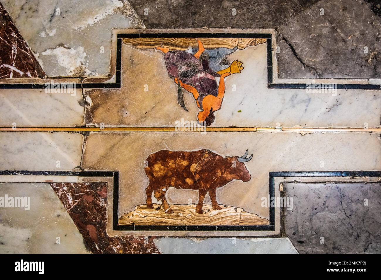 Meridian line with 12 zodiac constellations to read the position of the ...