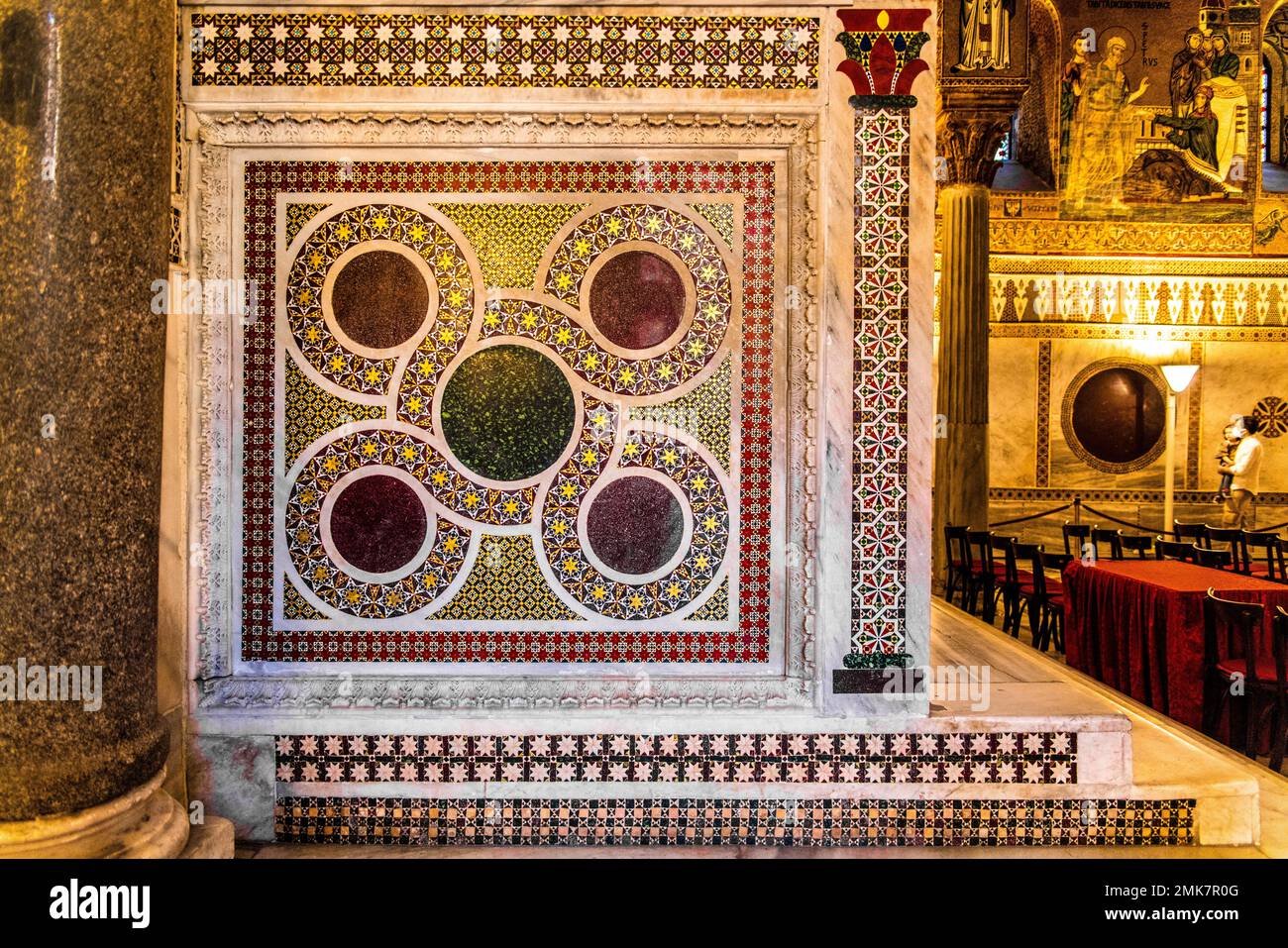 Main apse with the royal throne, elaborate gold mosaics with episodes ...