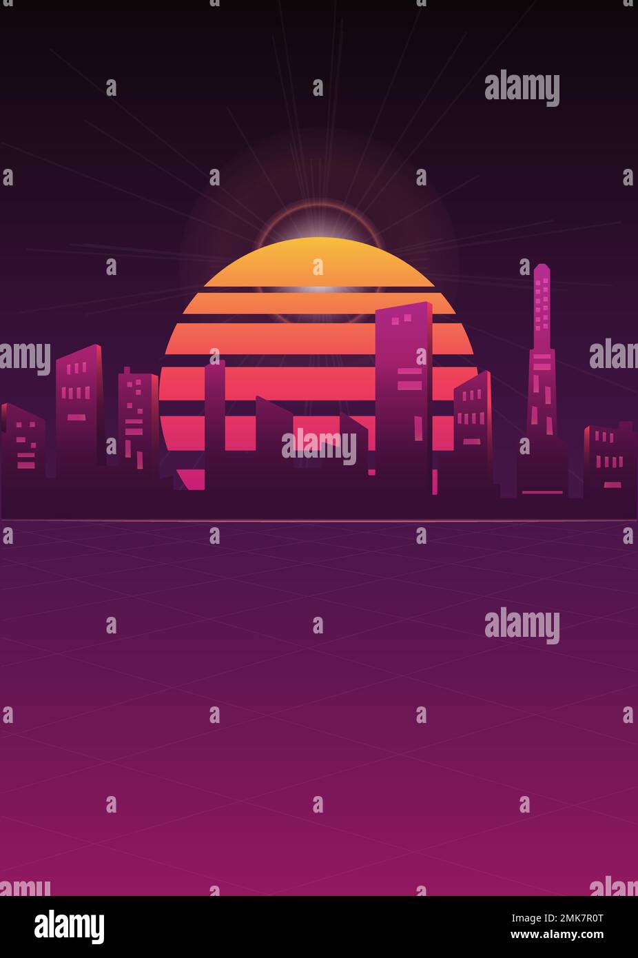 Retro Cyberpunk concept illustration. Social media post template with ...