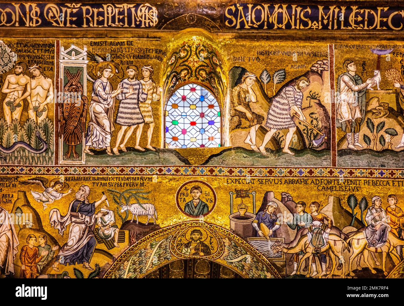 Expulsion from paradise, creation story, elaborate gold mosaics with ...