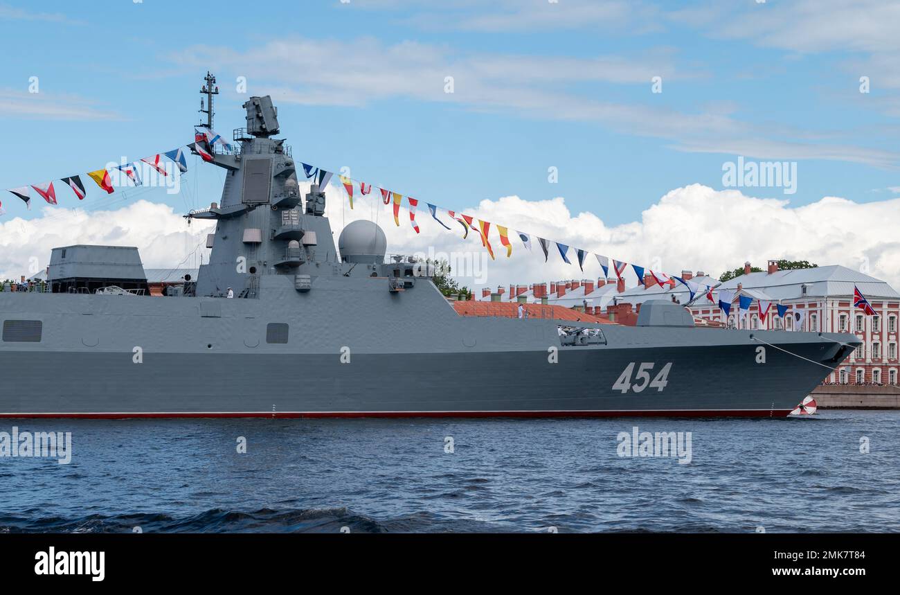 July 31, 2022, St. Petersburg, Russia. The Russian frigate Admiral ...