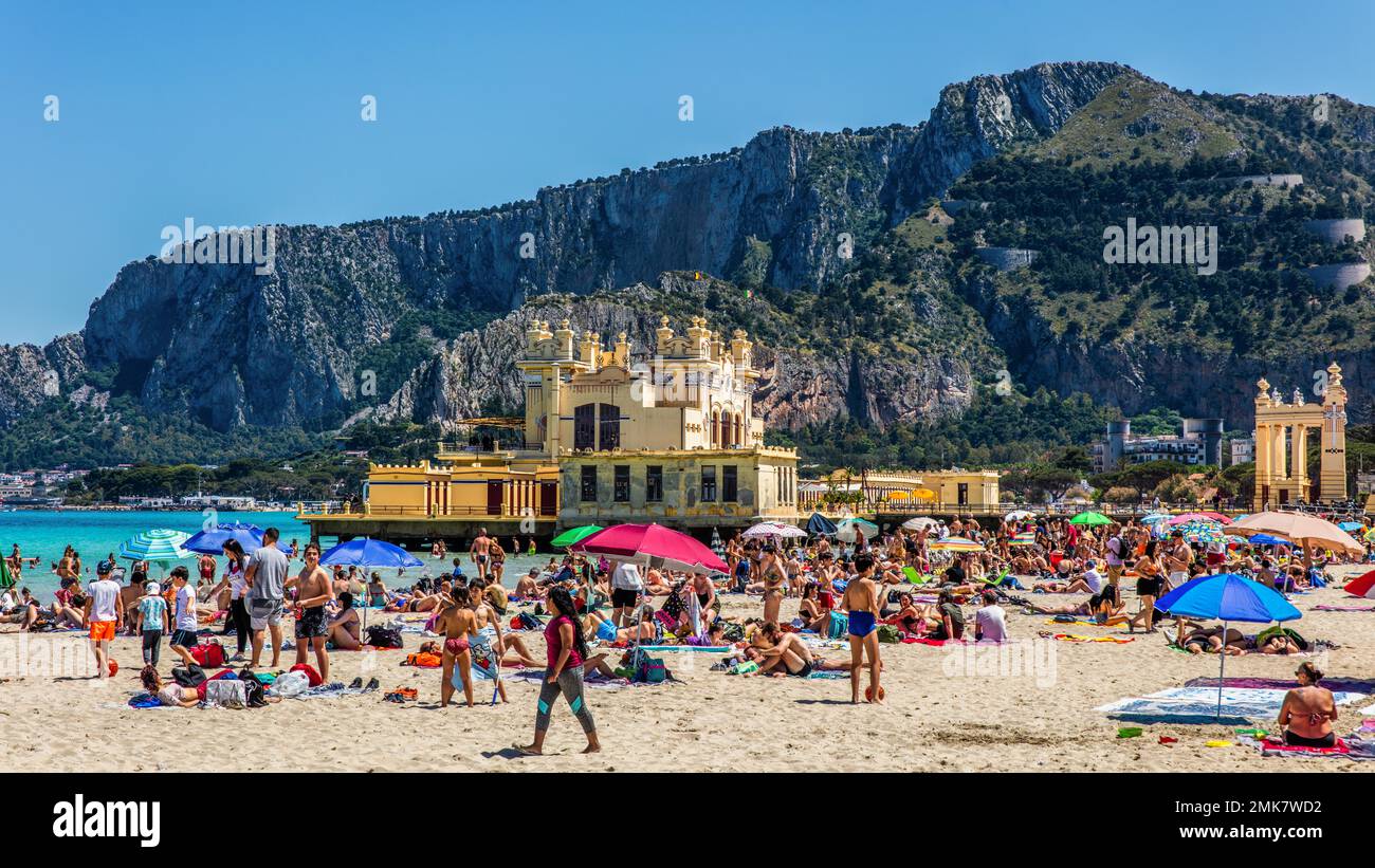 Mondello, the favourite beach of the Palermitans, Mondello, Sicily ...
