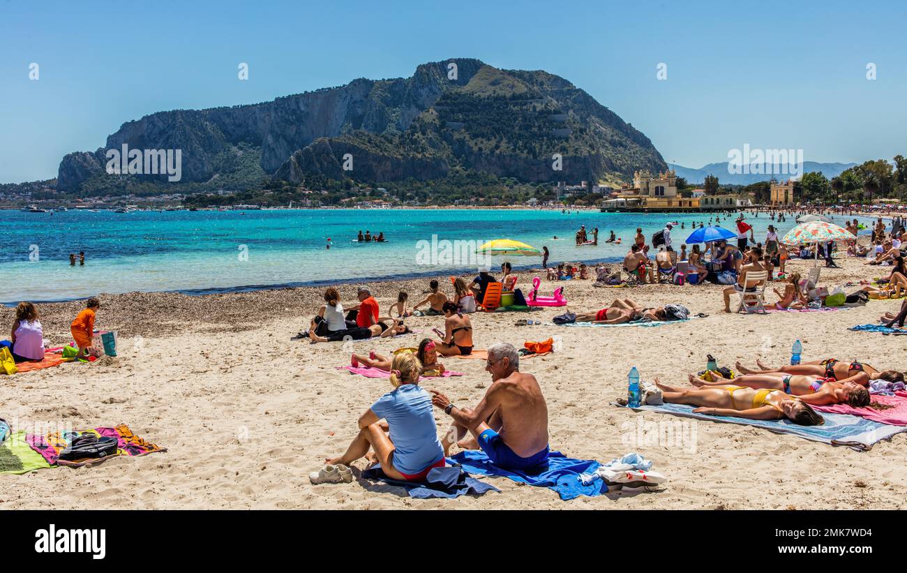 Mondello, the favourite beach of the Palermitans, Mondello, Sicily ...