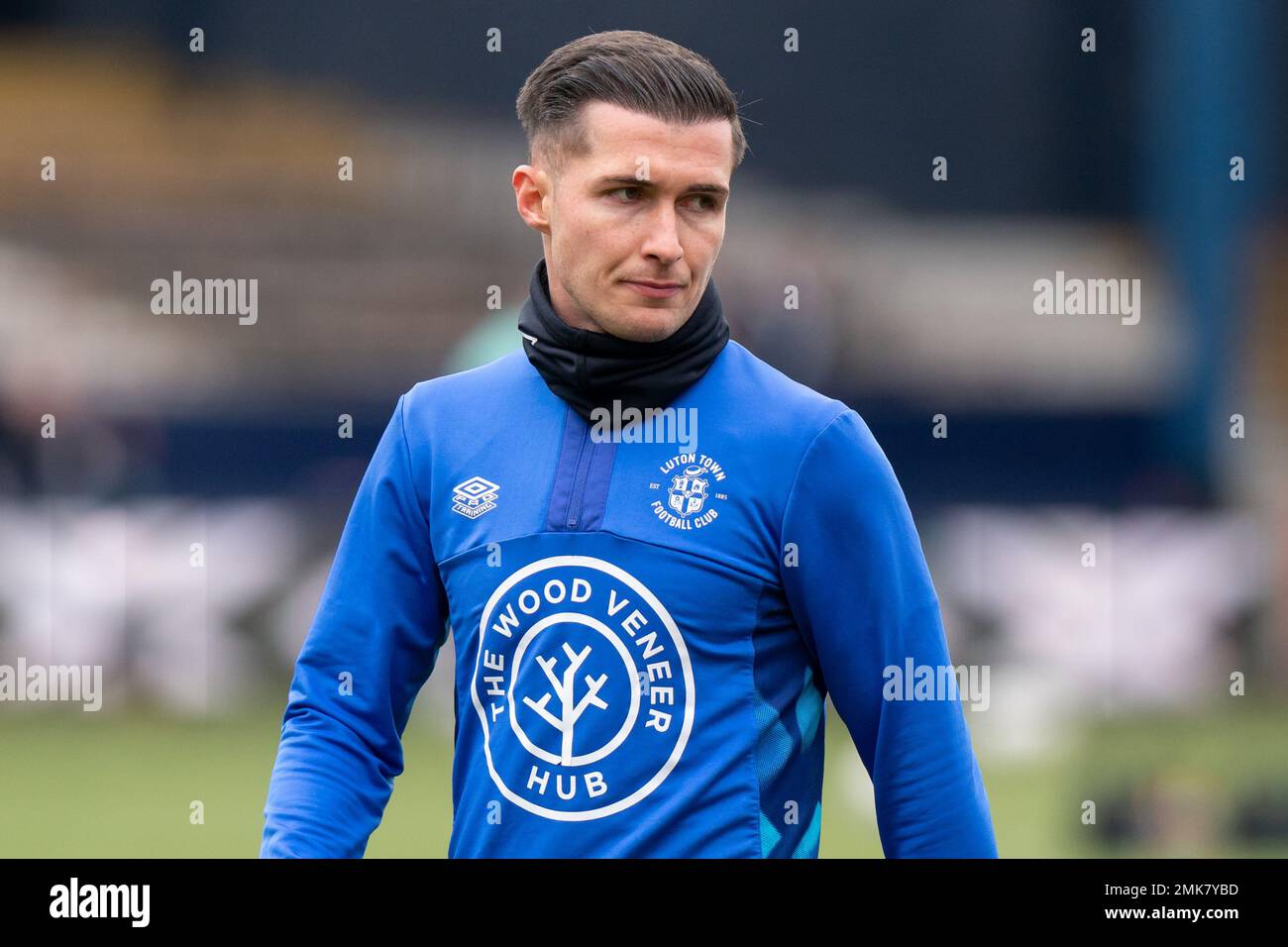 Luton, UK. 28th Jan, 2023. Dan Potts #3 of Luton Town warming up prior ...