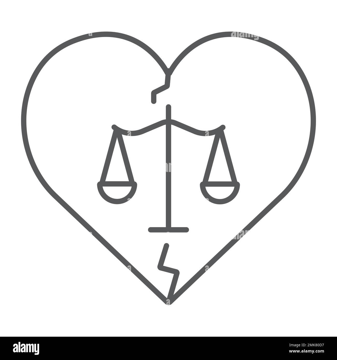 Divorce thin line icon, law and marriage, broken heart sign, vector ...