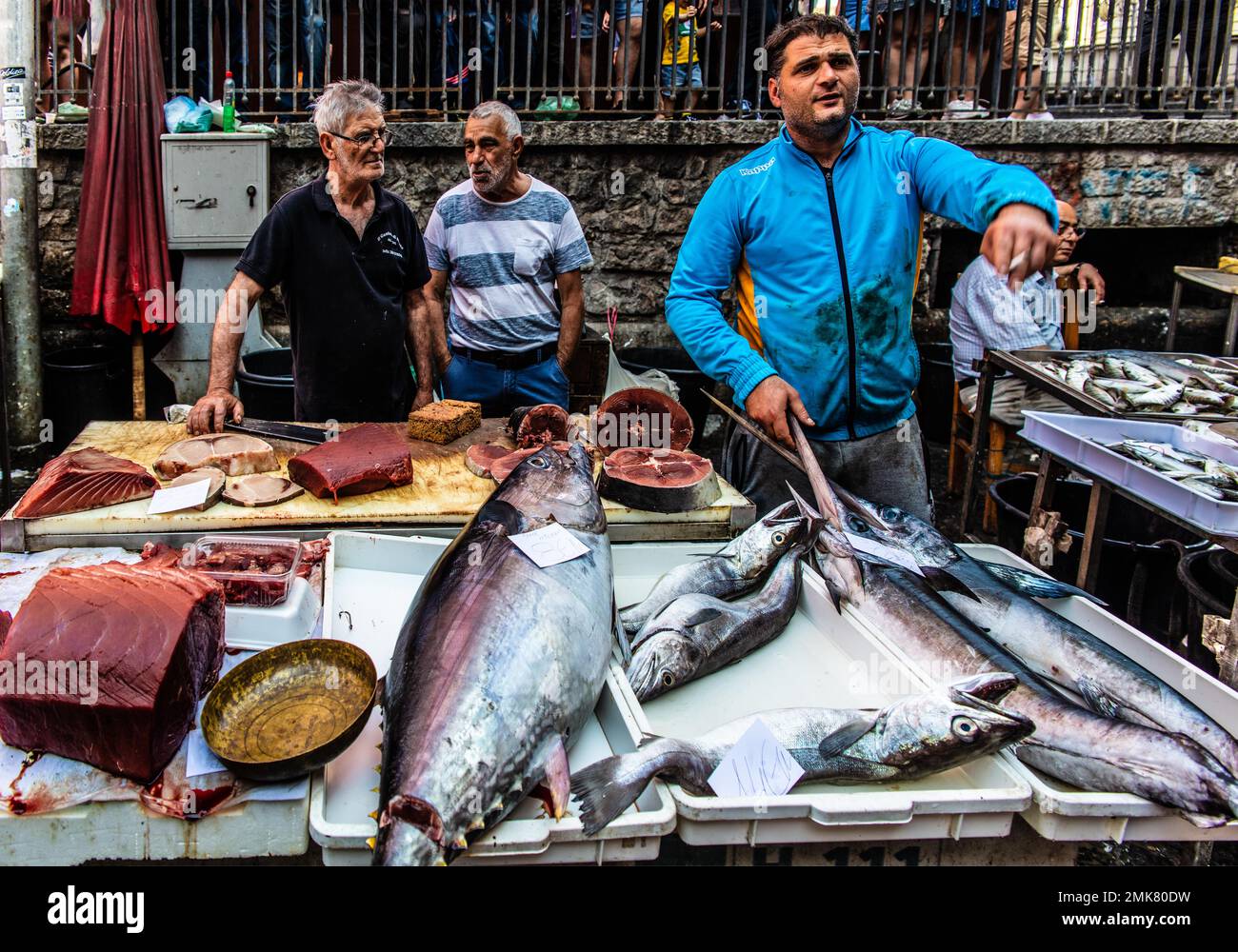 Historic fish market La pescheria with a cornucopia of colourful sea ...