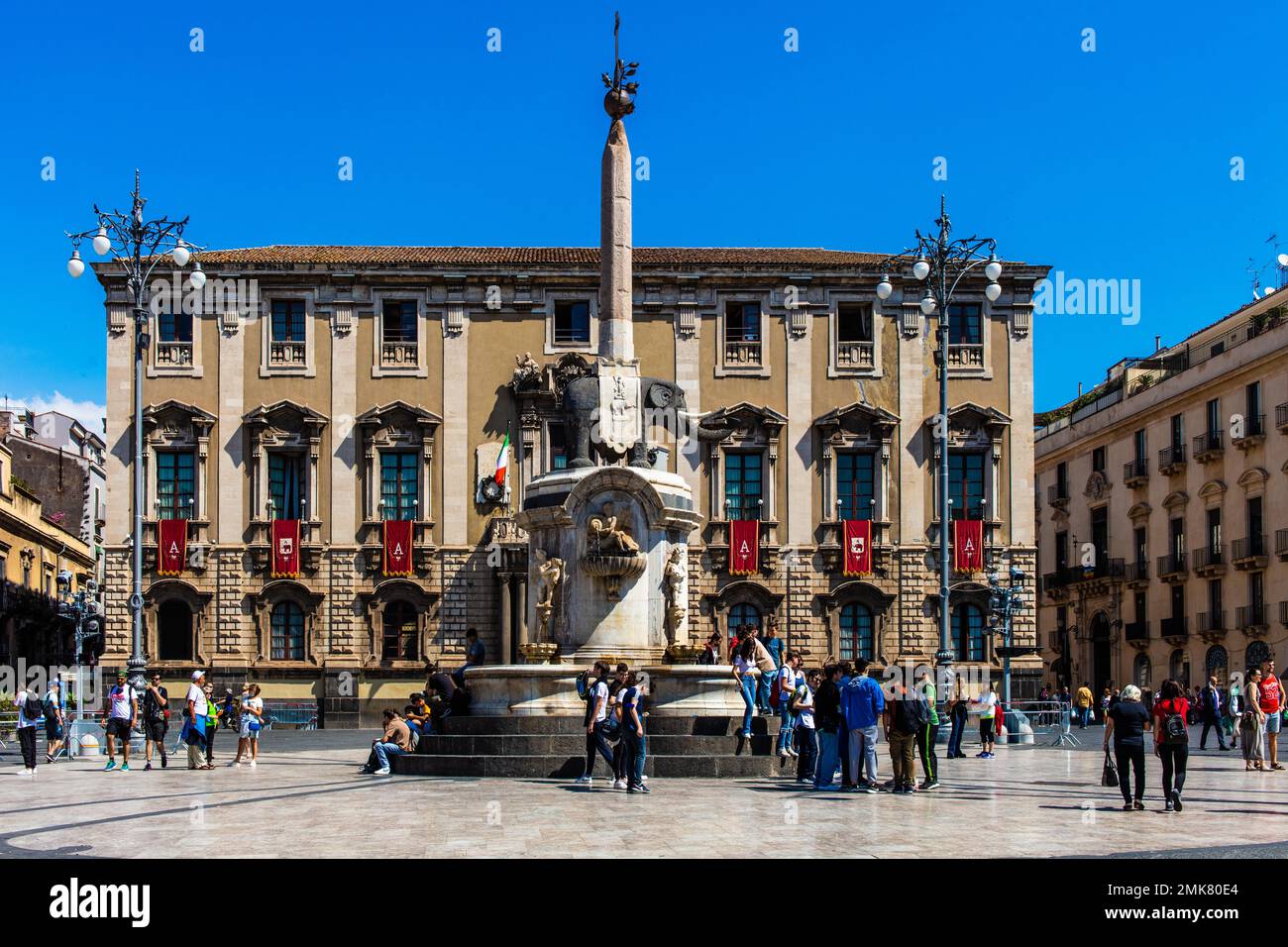 Fountain with Roman elephant statue made of basalt and current landmark ...