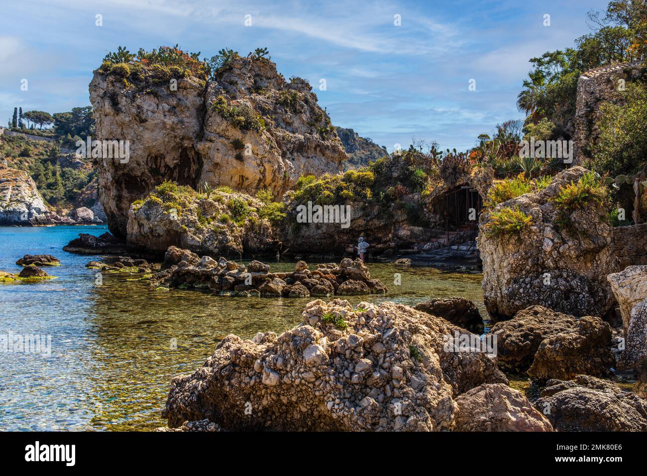 Mazzaro with Isola Bella, Lido of Taormina, Taormina on a rock terrace ...
