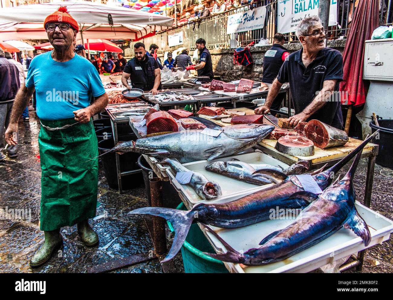 Swordfish, historic fish market La pescheria with a plethora of ...
