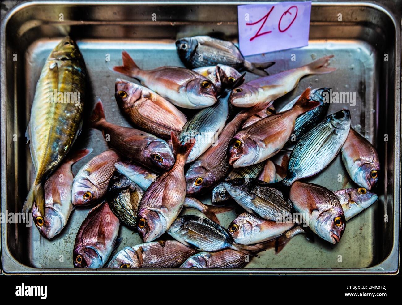 Historic fish market La pescheria with a cornucopia of colourful sea ...
