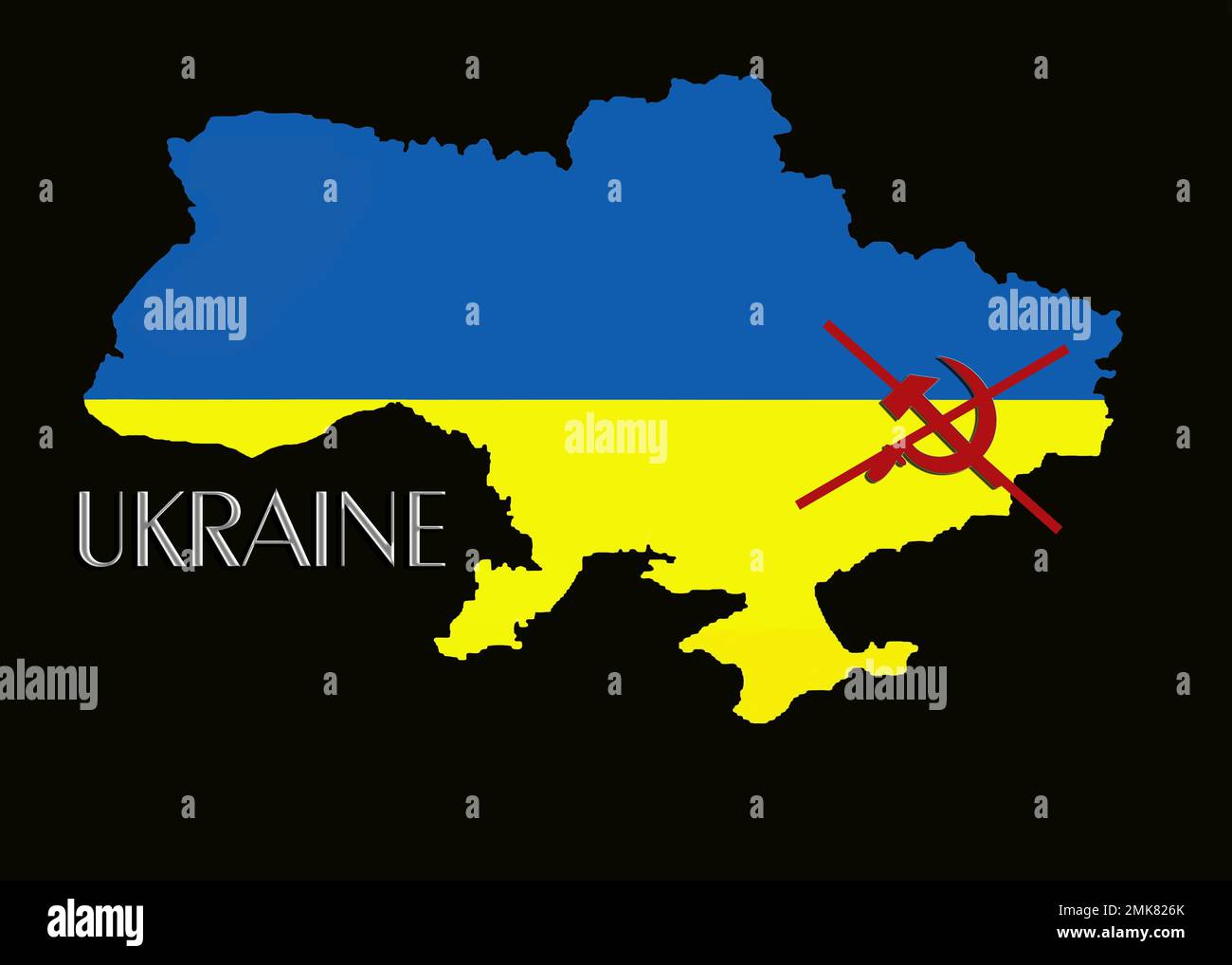 Illustration of the Ukrainian border with a crossed-out hammer and ...