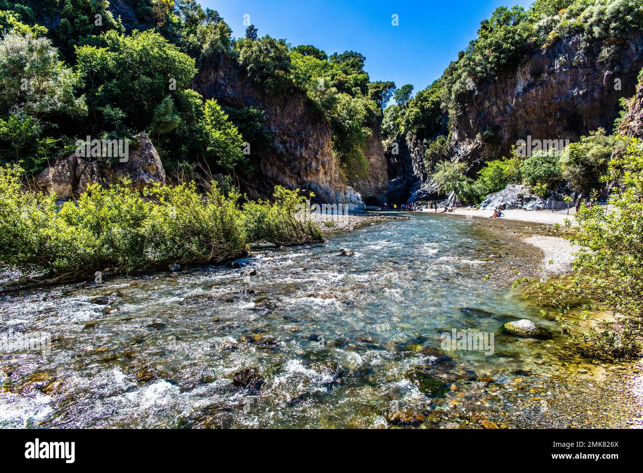 Alcantara gorge near Fondaco Motta as the result of several lava flows ...