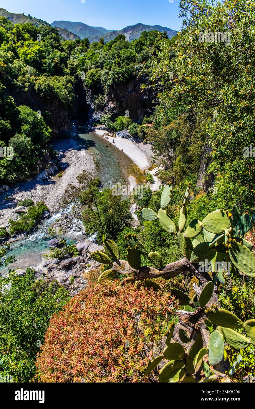 Alcantara gorge near Fondaco Motta as the result of several lava flows ...