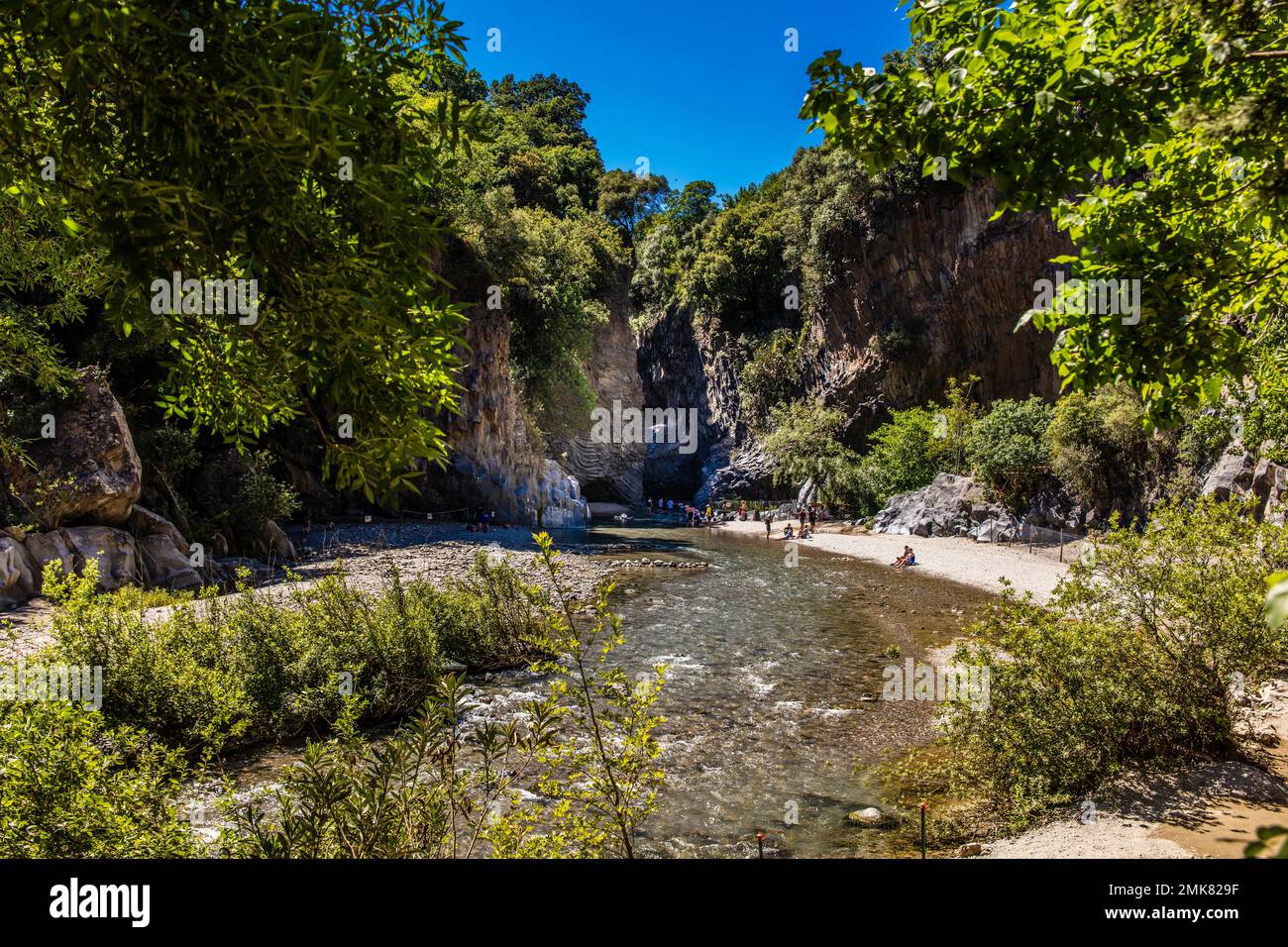 Bizarre rock formations of basalt, Alcantara gorge near Fondaco Motta ...