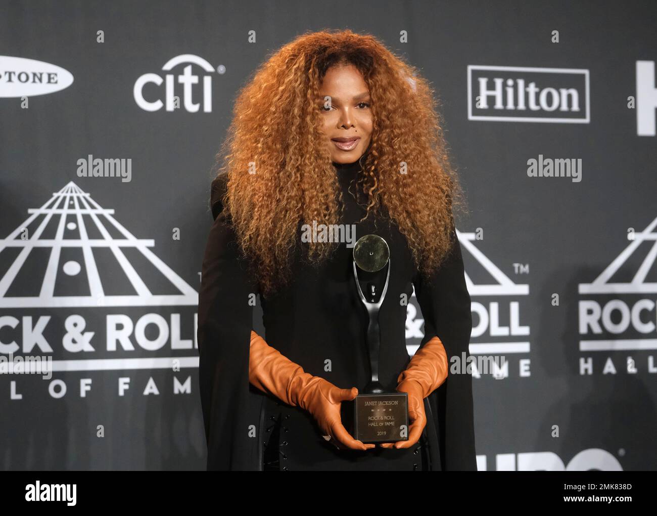Inductee Janet Jackson poses in the press room at the Rock & Roll Hall ...