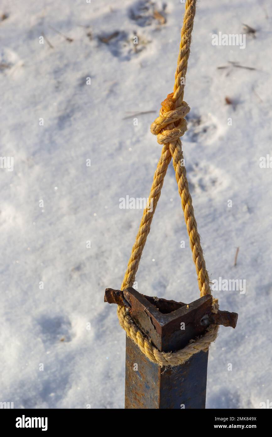 Bow knot made of linen rope string isolated over the white background ...