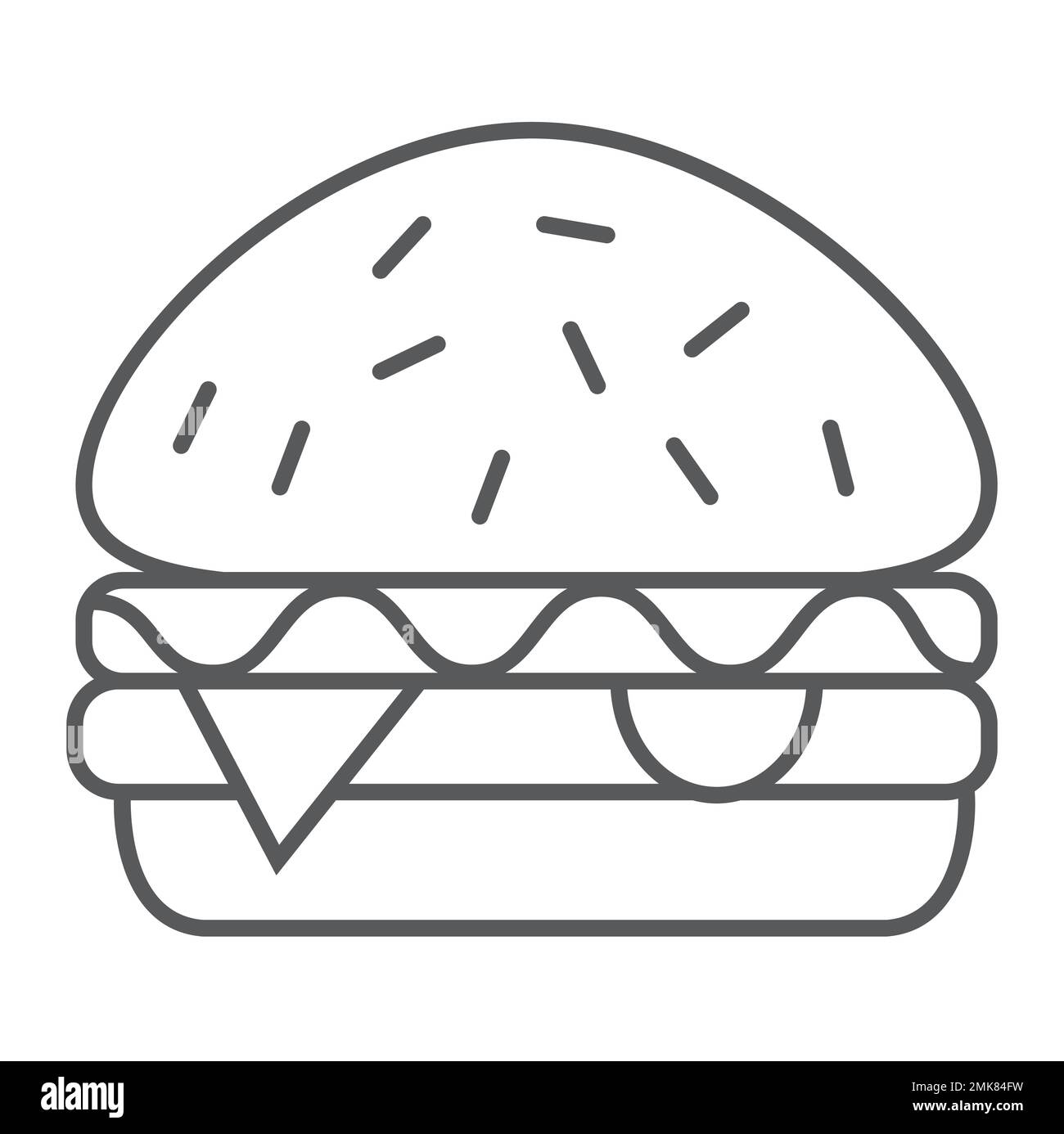 Burger thin line icon, food and meal, hamburger sign, vector graphics ...