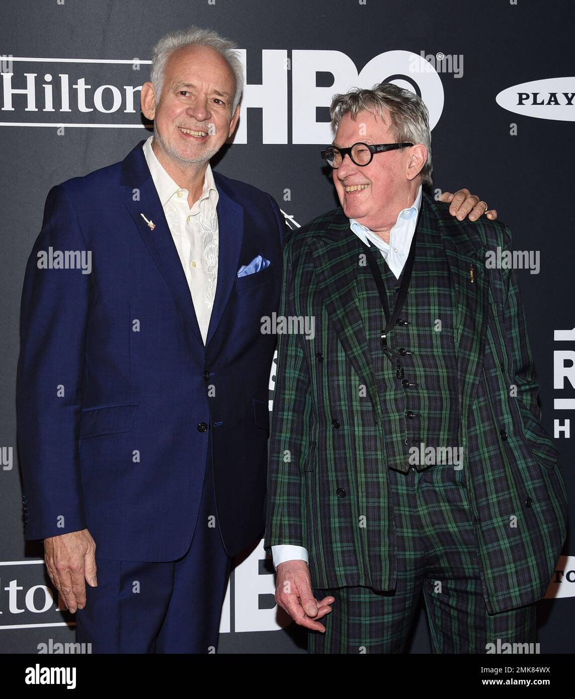 Phil Manzanera, left, and Andy Mackay, of Roxy Music, arrive at the ...