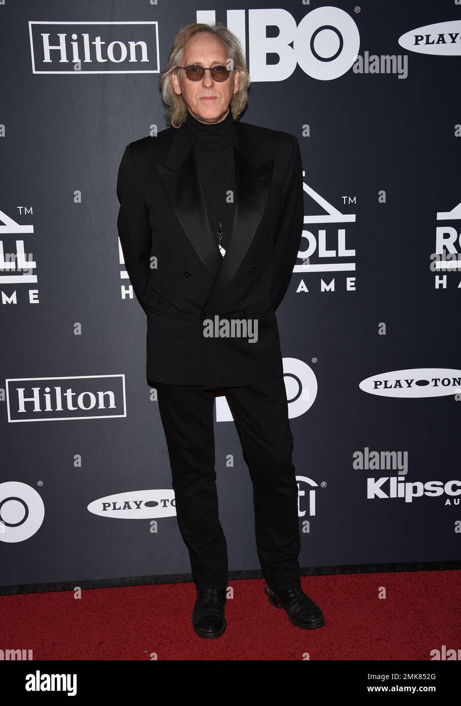 Eddie Jobson, of Roxy Music, arrives at the Rock & Roll Hall of Fame ...