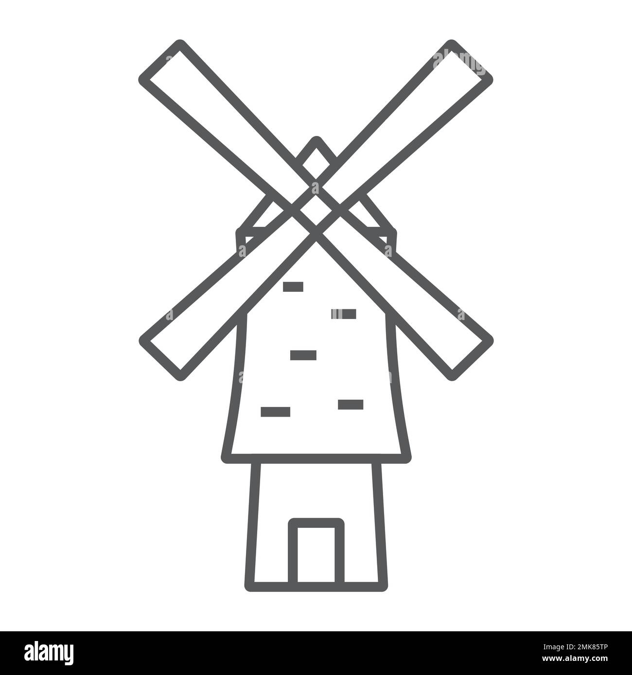 Windmill thin line icon, energy and wind, mill sign, vector graphics, a ...