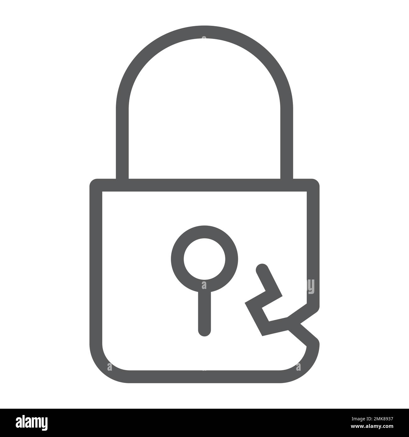 Lock breach line icon, privacy and protect, padlock sign, vector graphics, a linear pattern on a ...