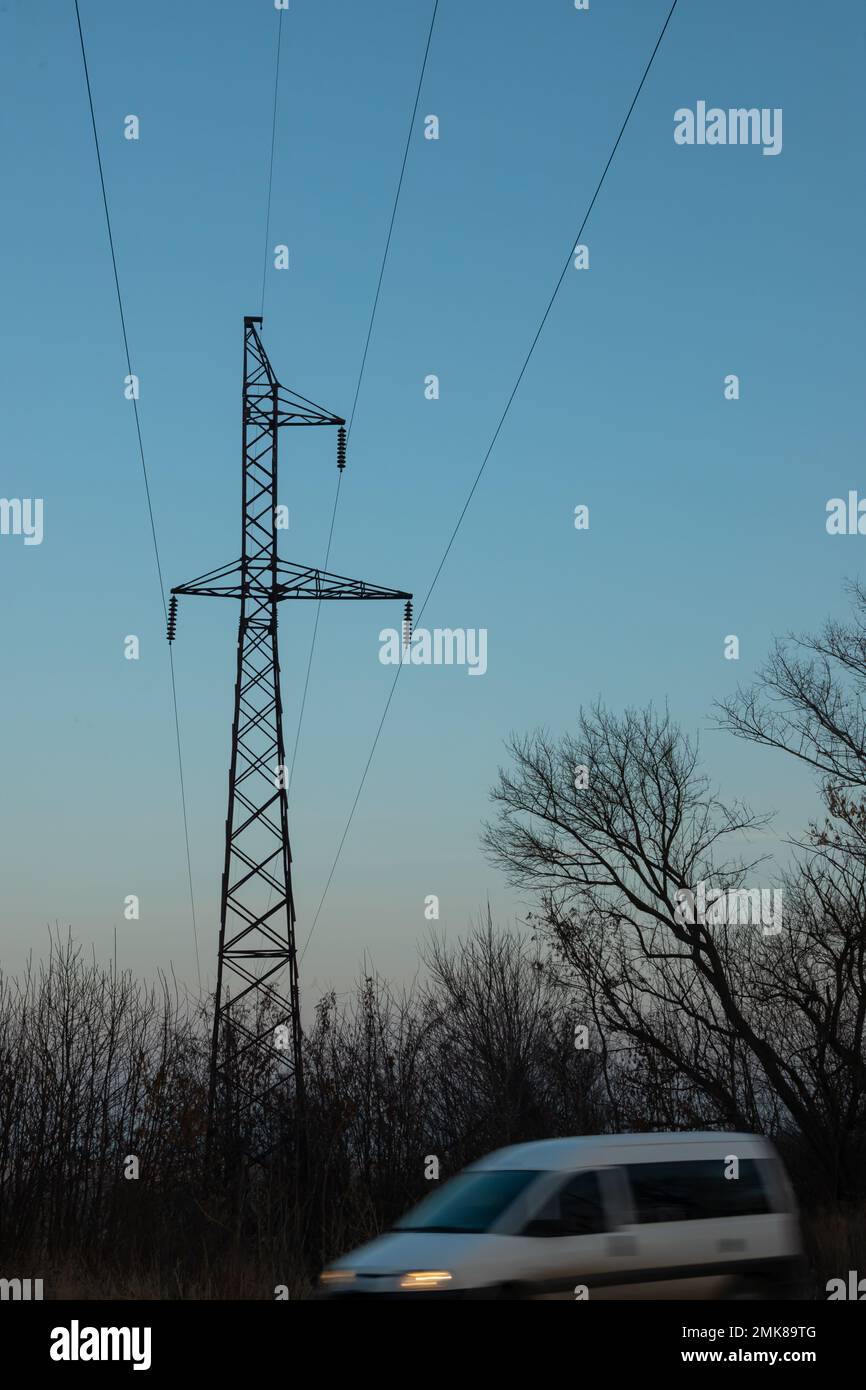 power line pole, in the photo there is a power line pole and wires ...