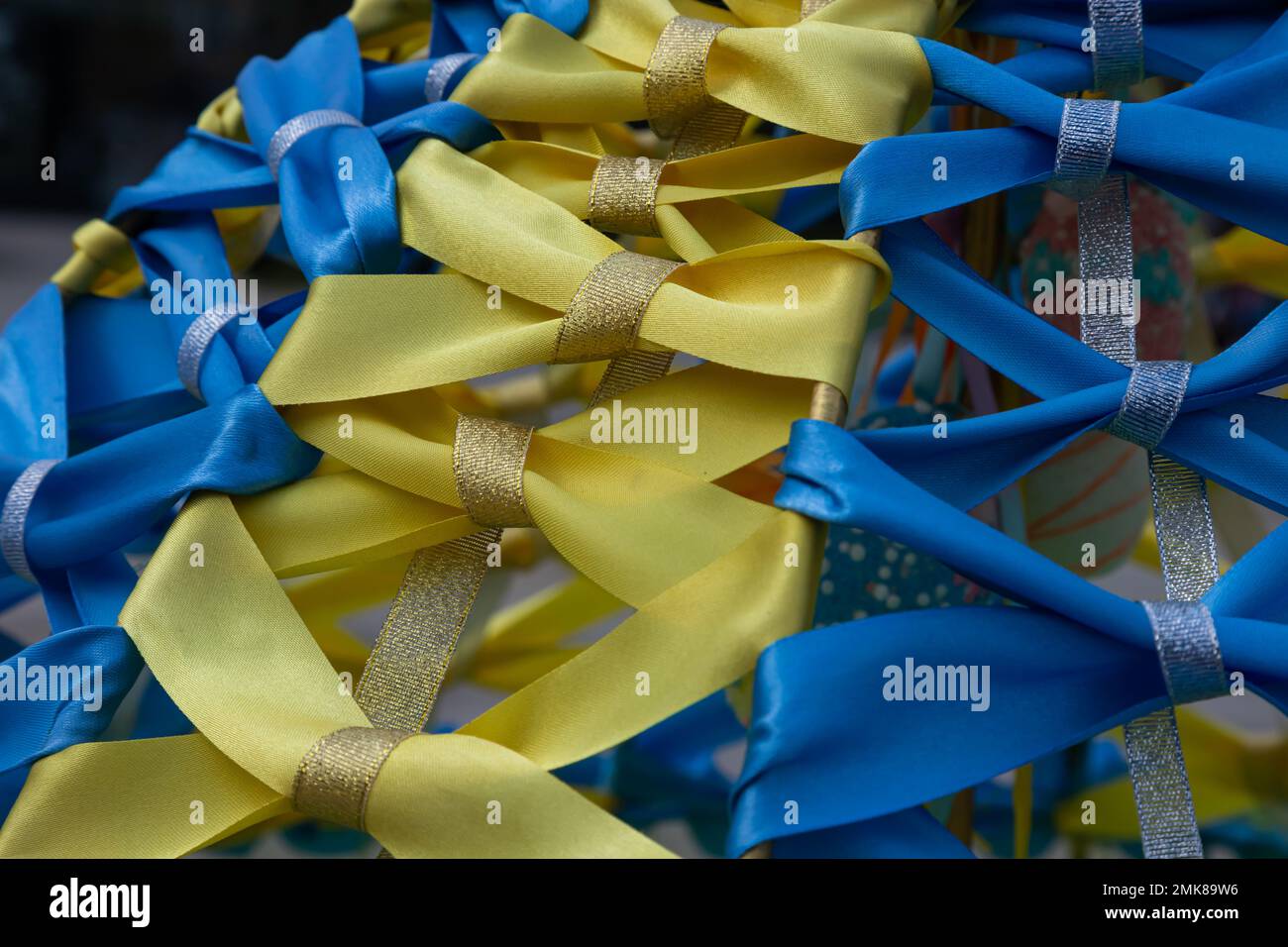 Yellow-blue, colors of the Ukrainian national flag, fabric ribbon ...