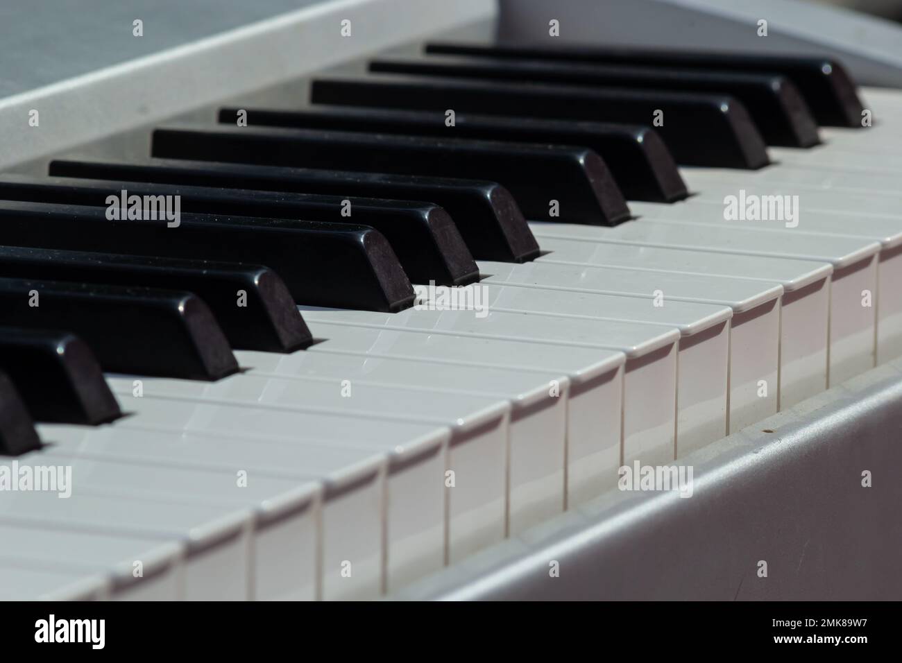 close-up of piano keys. close frontal view, black and white piano keys ...