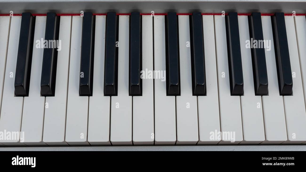 close-up of piano keys. close frontal view, black and white piano keys ...
