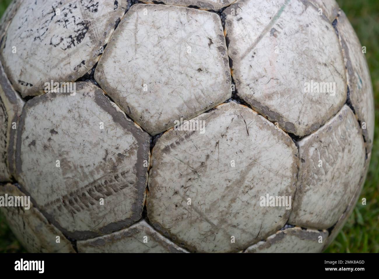 Soccer ball on green grass of football field with copy space Stock ...
