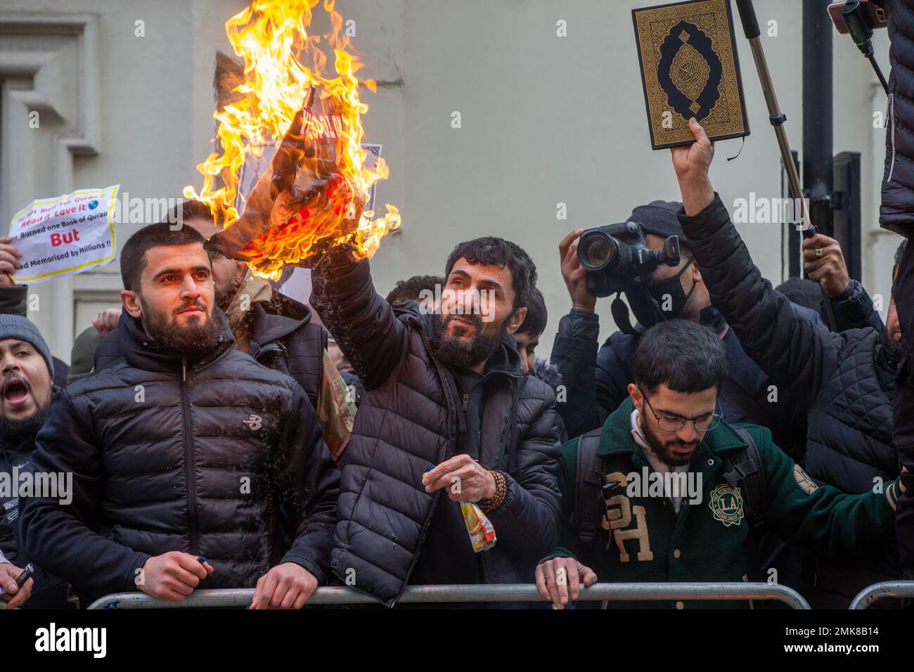 London, England, UK. 28th Jan, 2023. Muslim protesters stage ...