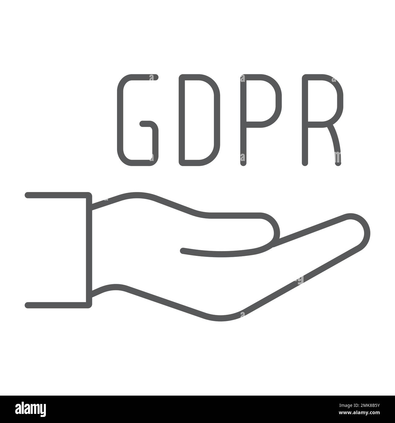Gdpr on hand thin line icon, protect and secure, arm sign, vector graphics, a linear pattern on ...