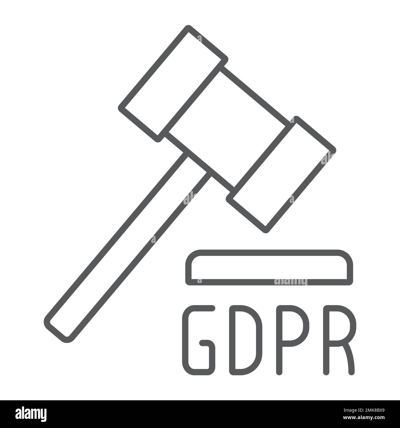 GDPR hammer thin line icon, personal and enforcement, law sign, vector graphics, a linear ...