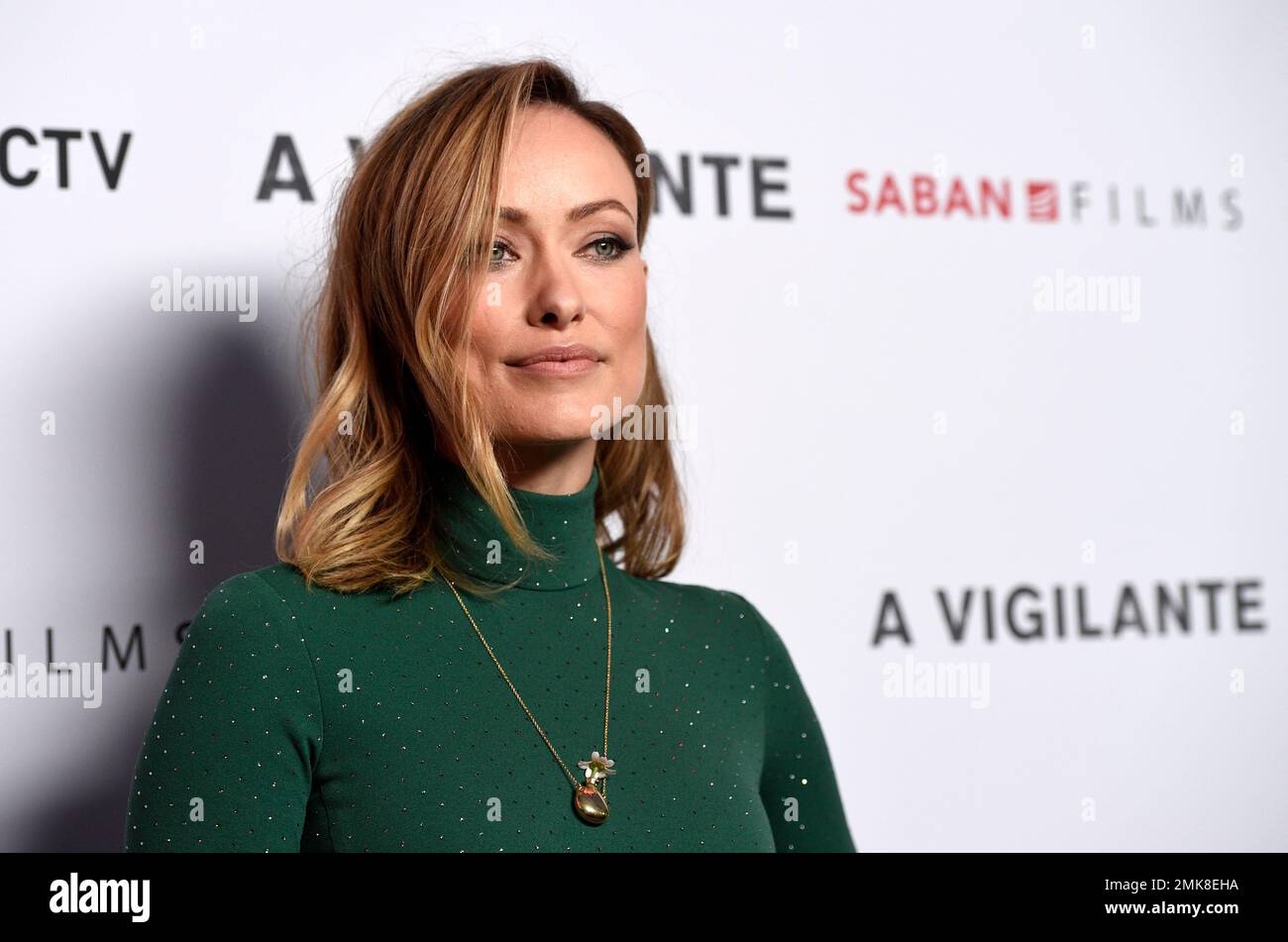 Olivia Wilde, star of "A Vigilante," poses at a special screening of ...