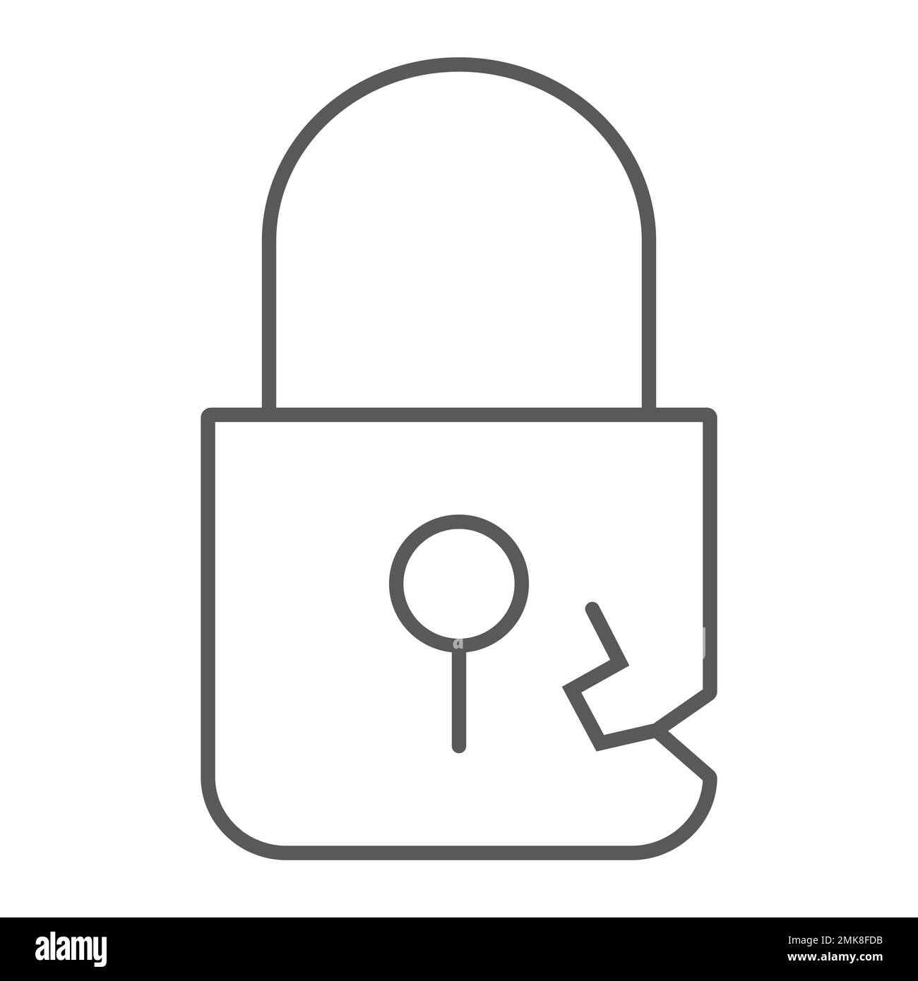Lock breach thin line icon, privacy and protect, padlock sign, vector graphics, a linear pattern ...
