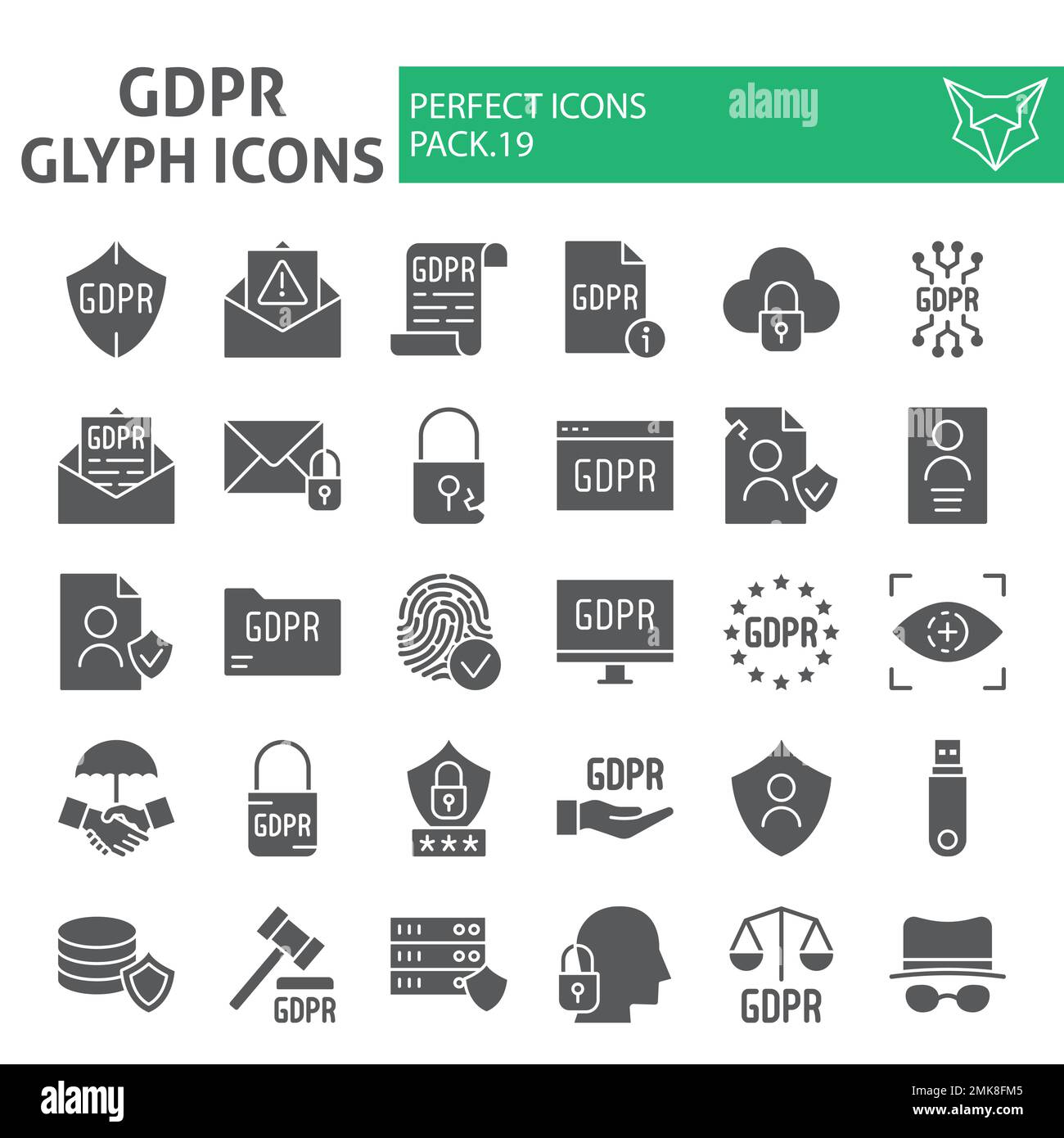 Gdpr Glyph Icon Set General Data Protection Regulation Symbols Collection Vector Sketches