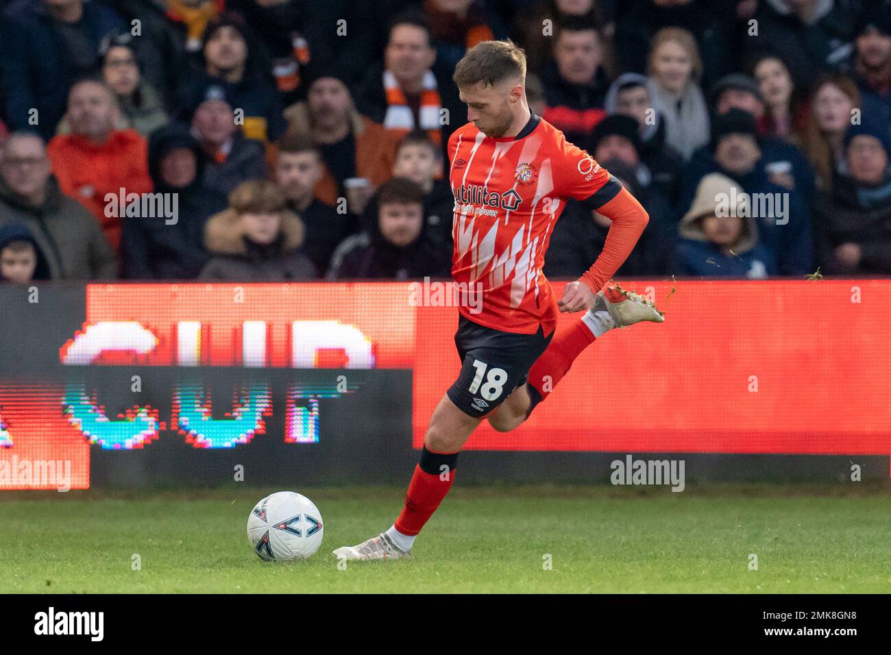 Jordan Clark #18 of Luton Town during the Emirates FA Cup Fourth Round ...