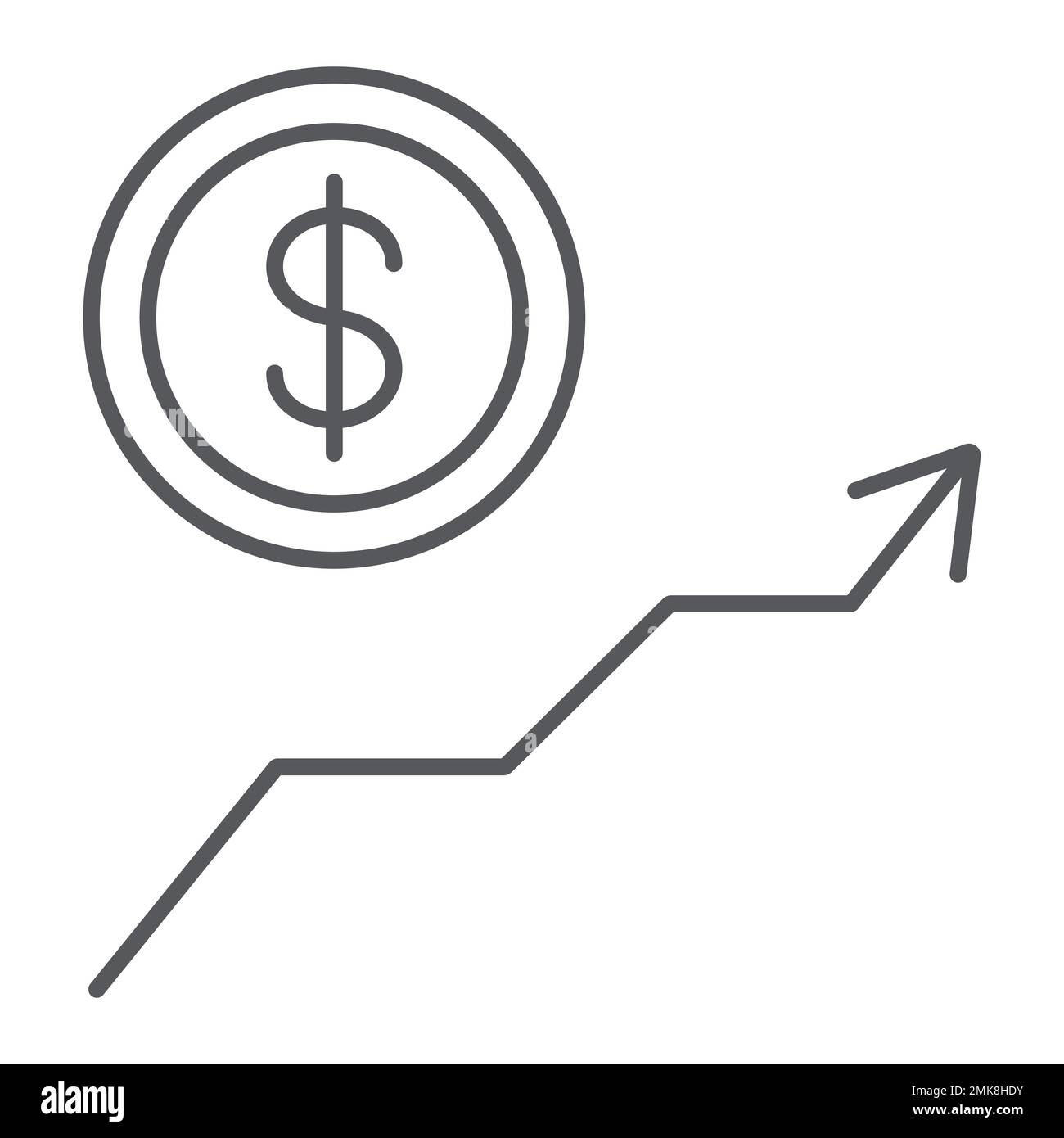 Dollar growth thin line icon, financial and graph, money increase sign ...