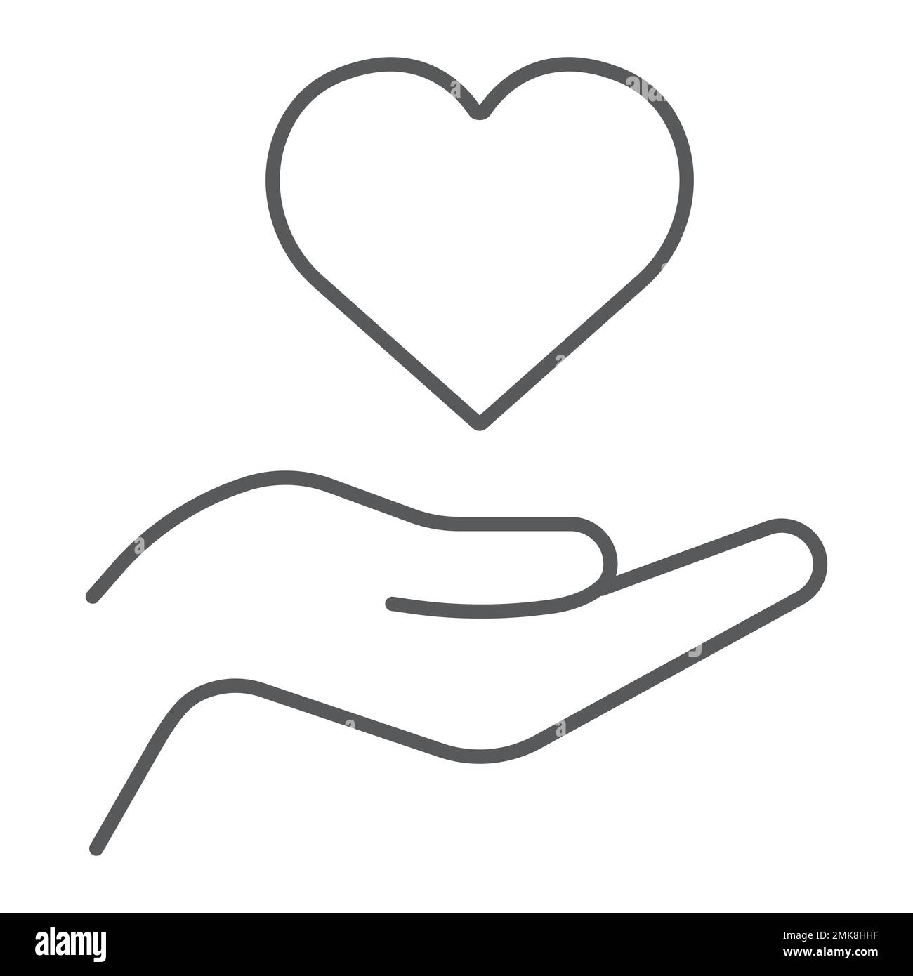 Heart on hand thin line icon, love and care, heart in arm sign, vector ...