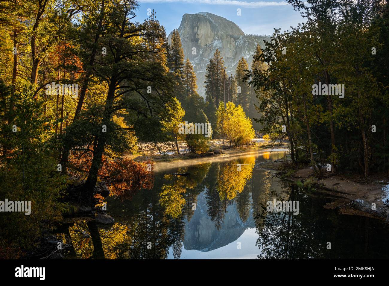 Golden Sunrise on Sentinel Bridge with a view of Half Dome and the ...