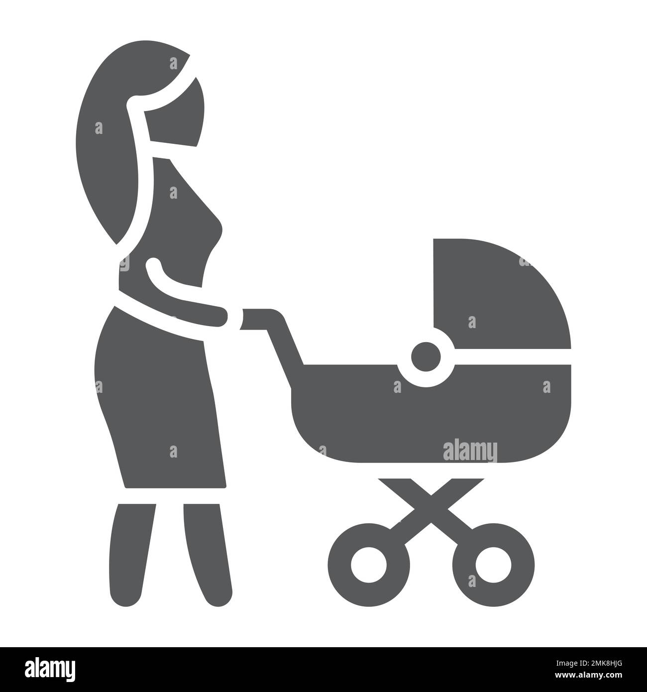 Mom with carriage glyph icon, care and child, woman with pram sign ...