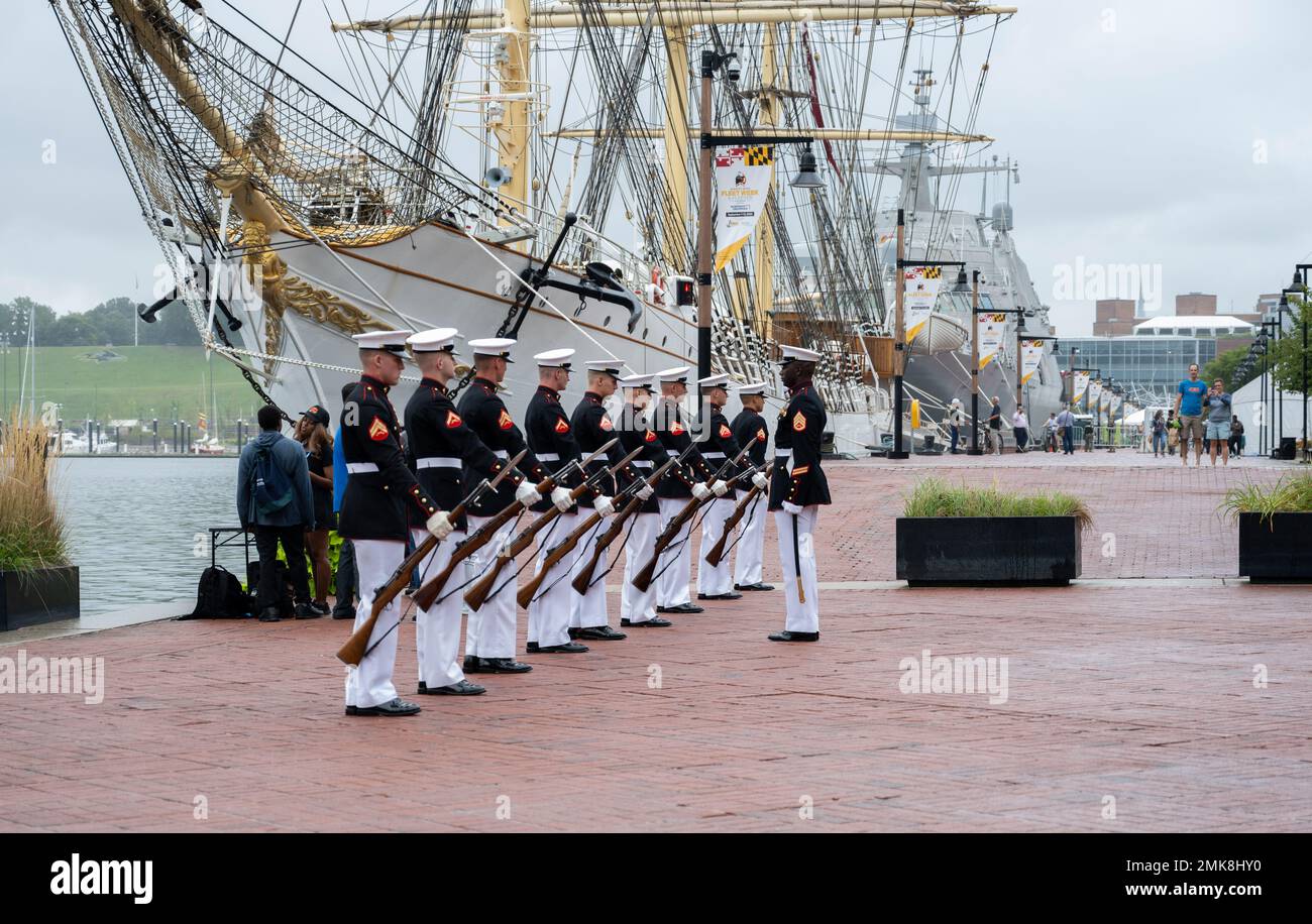 U.S. Marines with the Silent Drill Platoon perform during the opening ...