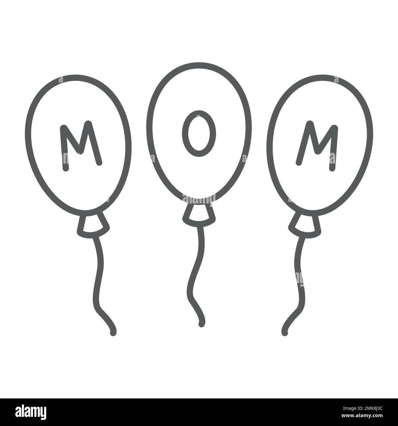 Party balloons thin line icon, decoration and celebration, mom baloons ...