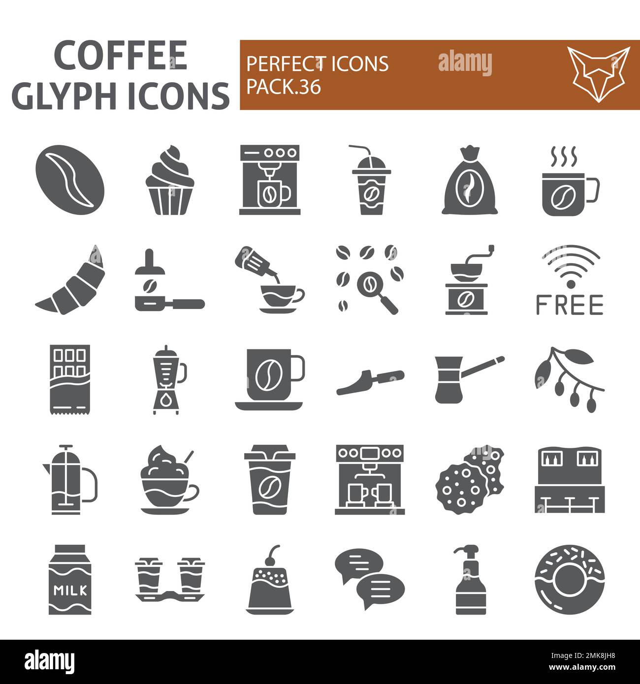 Coffee glyph icon set, cafe symbols collection, vector sketches, logo ...