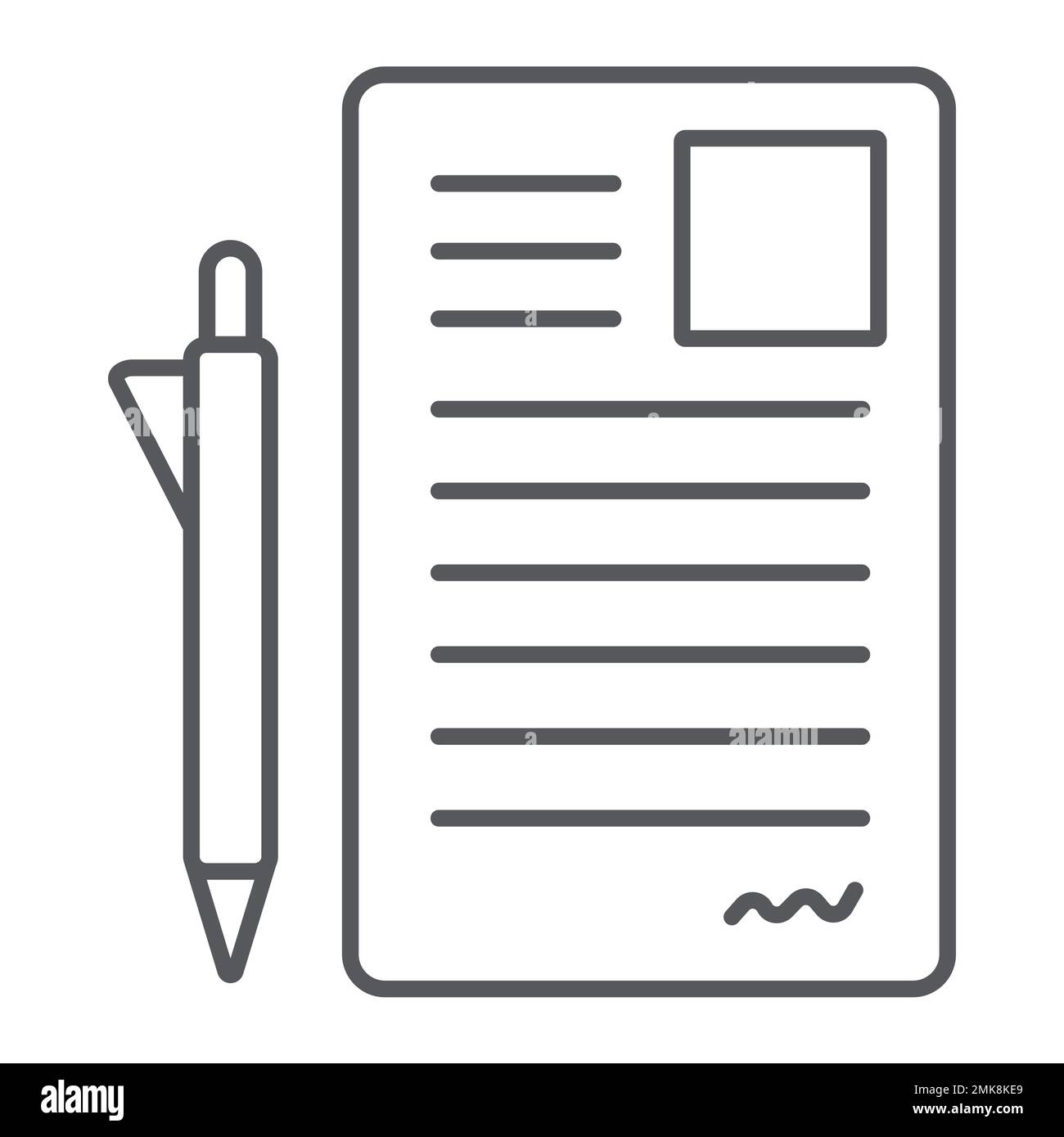Document and pen thin line icon, office and paper, sign form sign ...