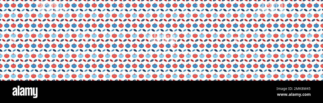Red and blue folkart quilt vector border. Seamless scandi all over ...
