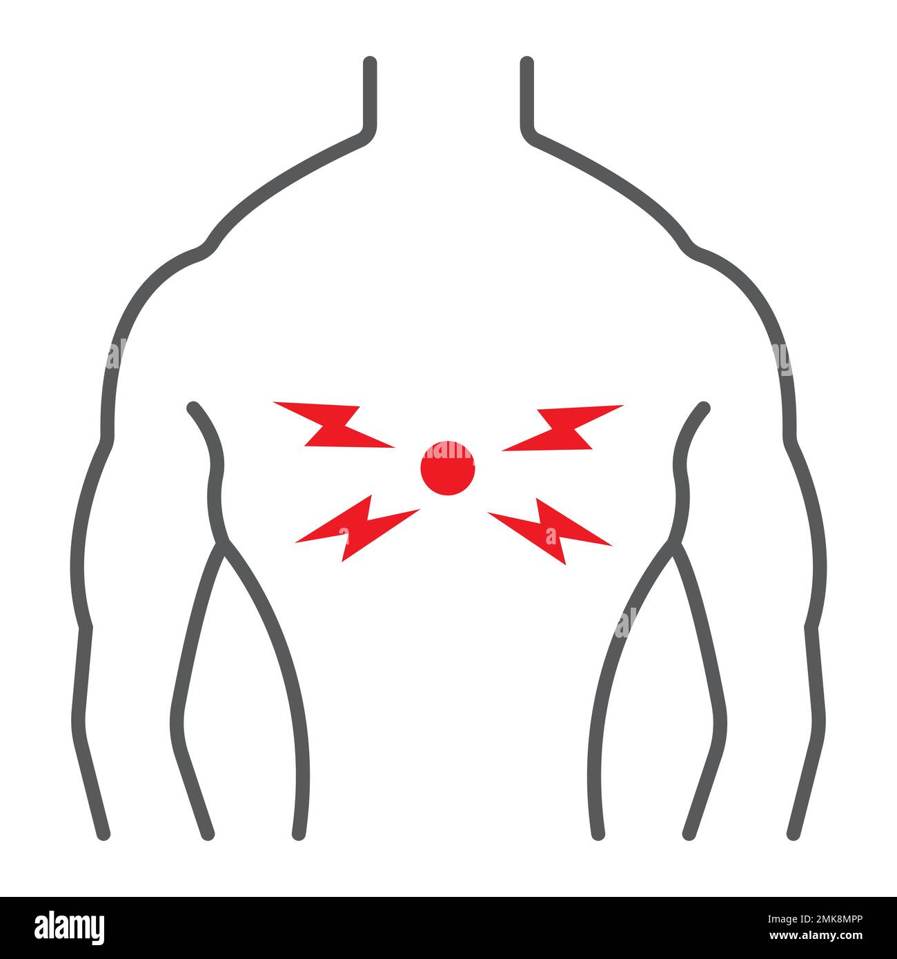 Back pain thin line icon, body and pain, back injure sign, vector ...